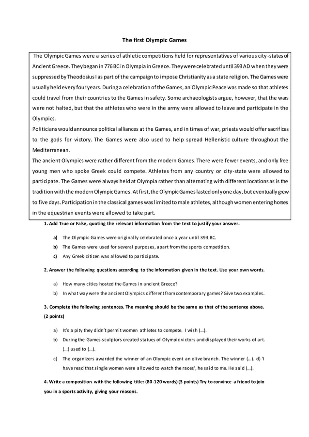 The first Olympic Games | PDF