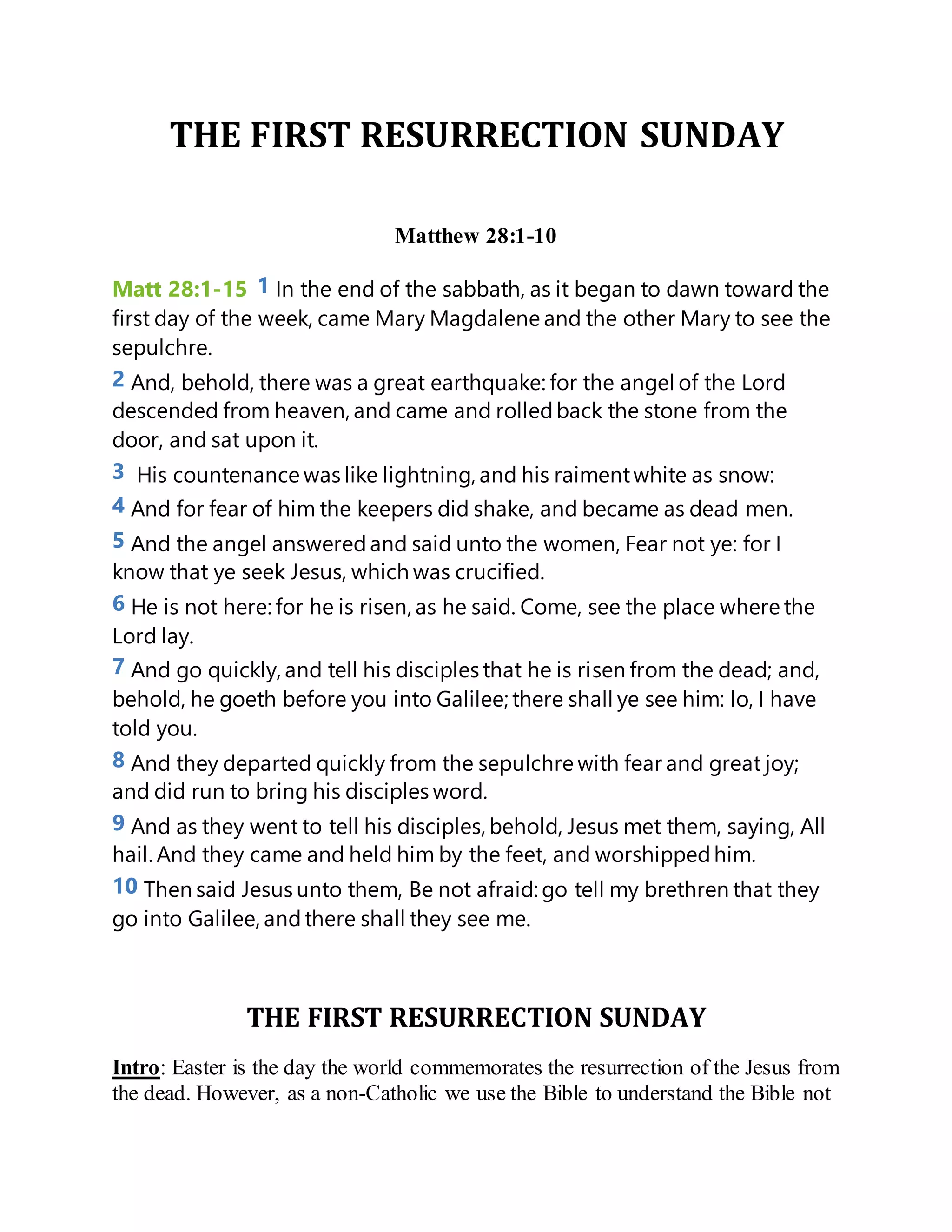The First Resurrection Sunday | DOCX
