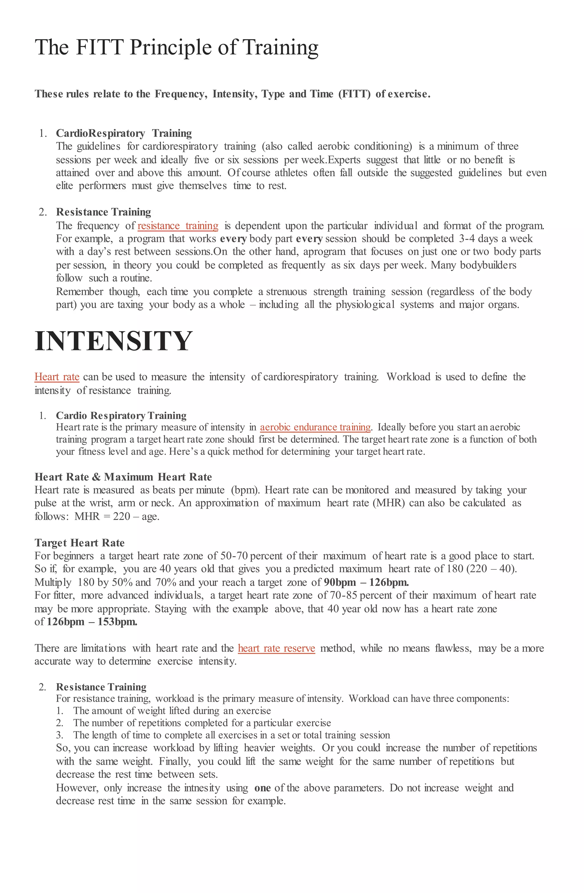 The fitt principle of training | DOCX