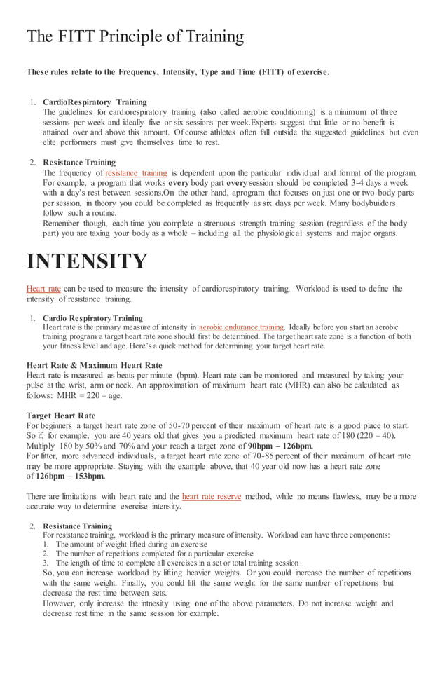 The fitt principle of training | DOCX | Heart and Cardiovascular ...