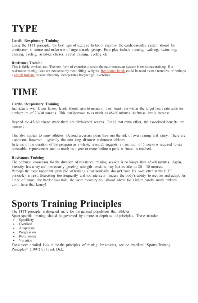 The fitt principle of training | DOCX | Heart and Cardiovascular ...