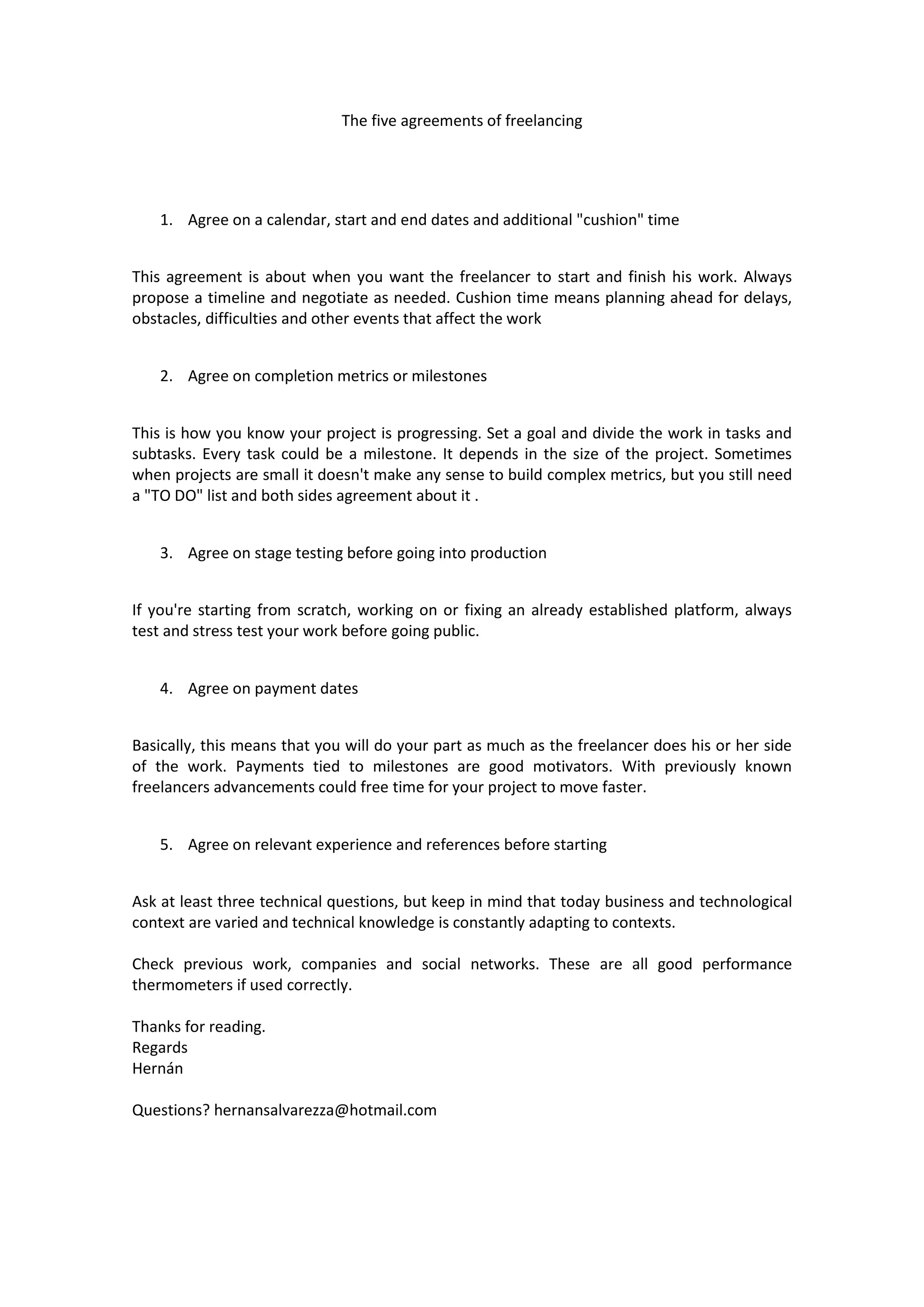 The Five Agreements of Freelancing | PDF