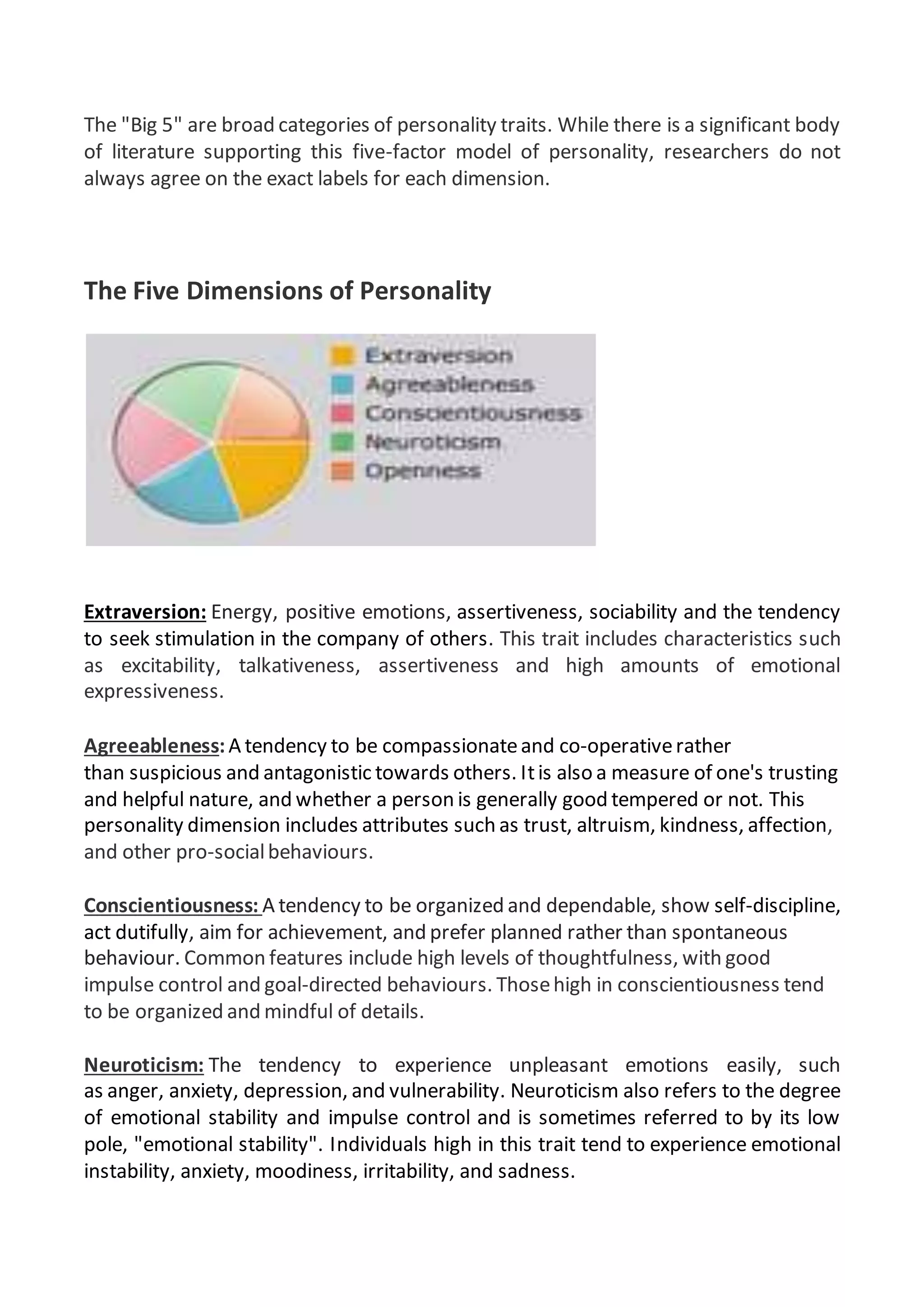 Personality. The five dimensions of personality. By Theresa Lowry ...