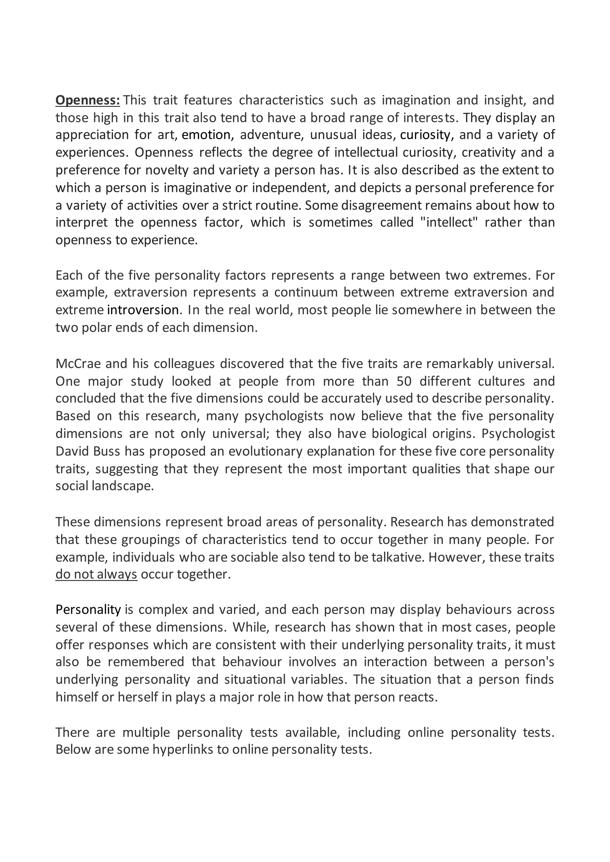 Personality. The five dimensions of personality. By Theresa Lowry ...