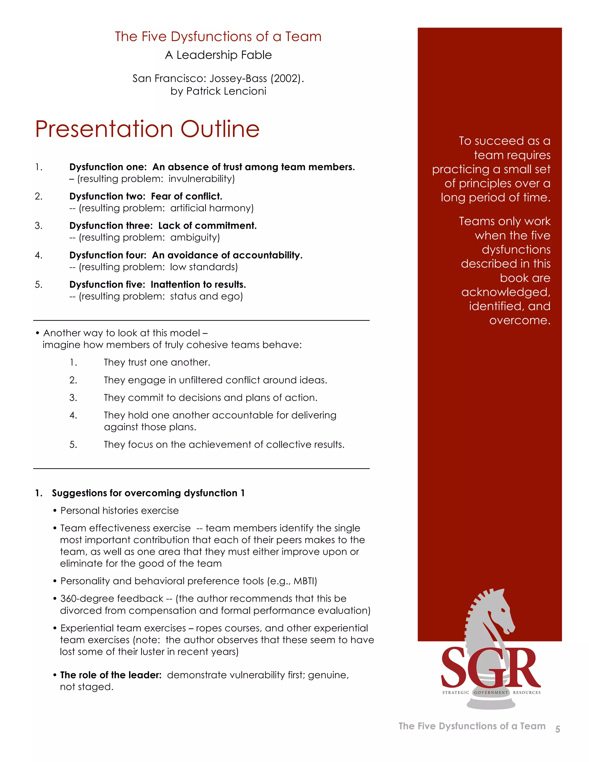 The Five Dysfunctions of a Team | PDF