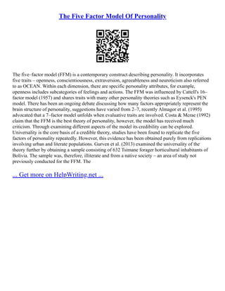 The Five Factor Model Of Personality | PDF