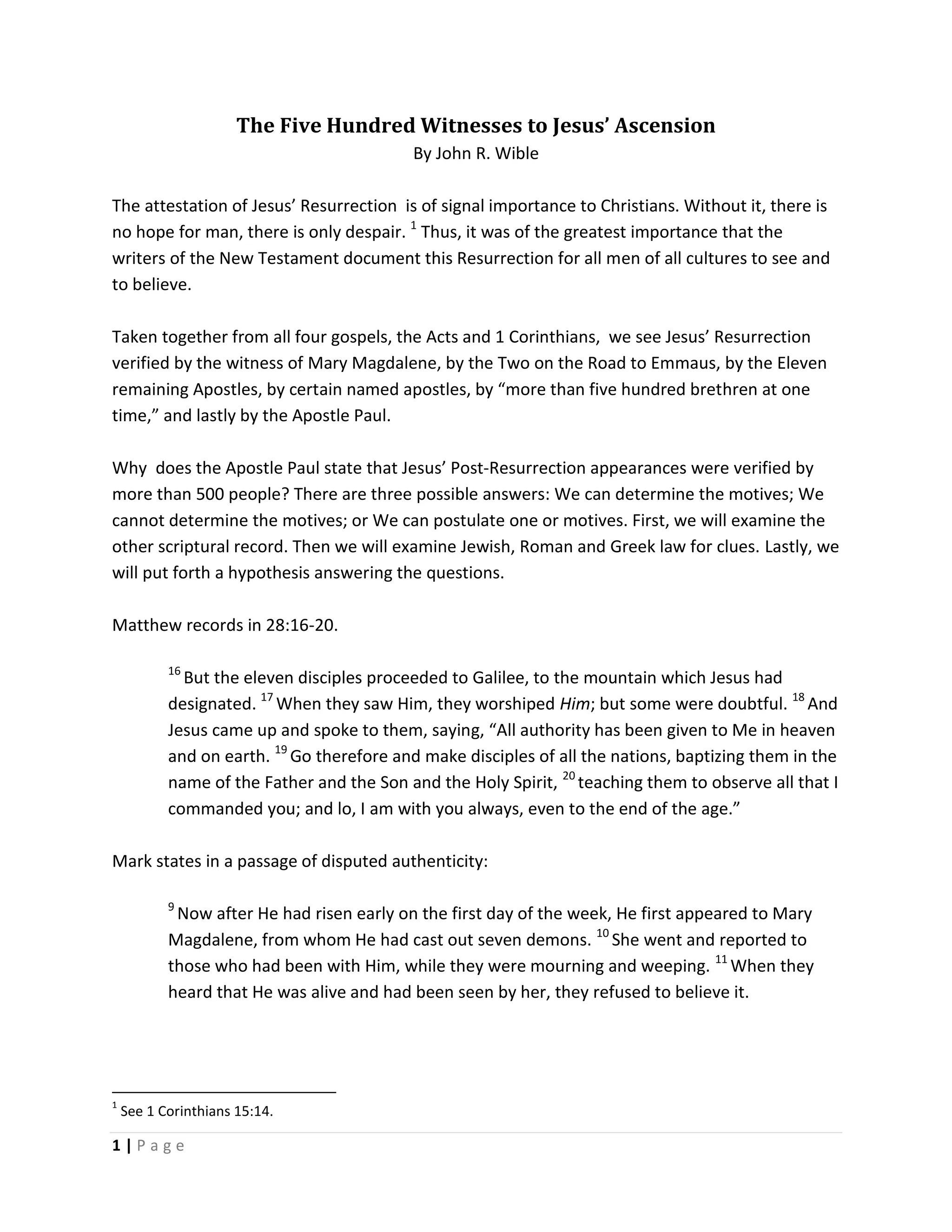 The five hundred witnesses to jesus | DOCX
