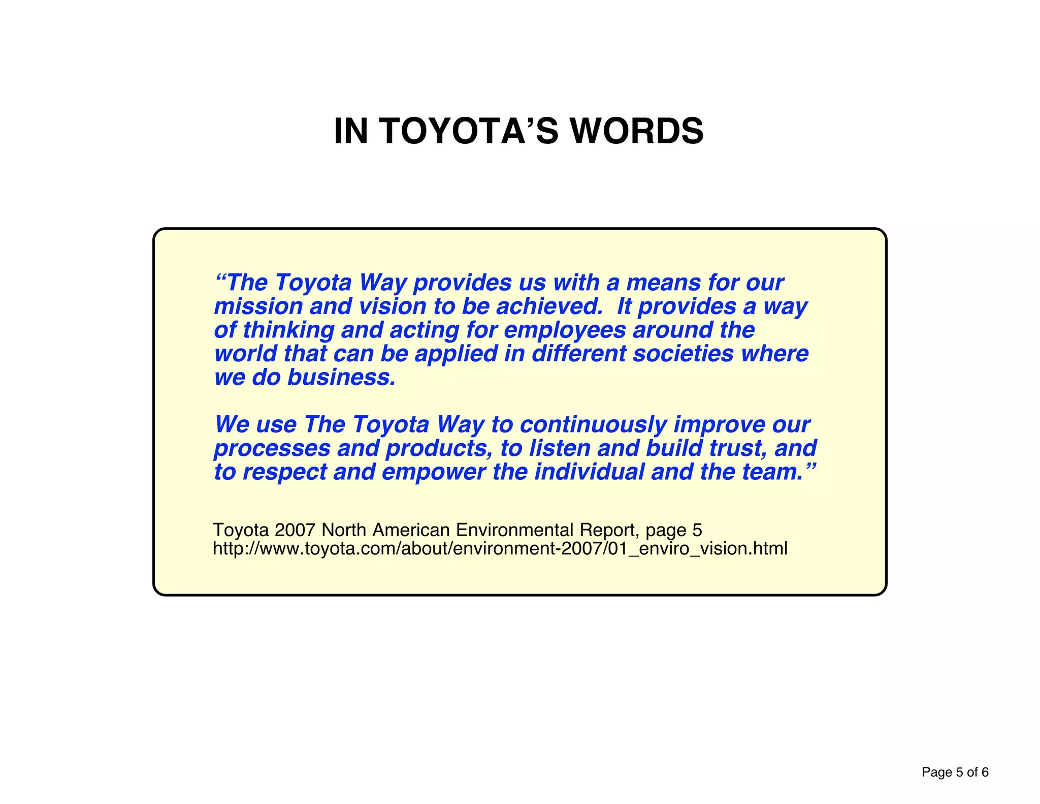 The Five Principles of The Toyota Way | PDF