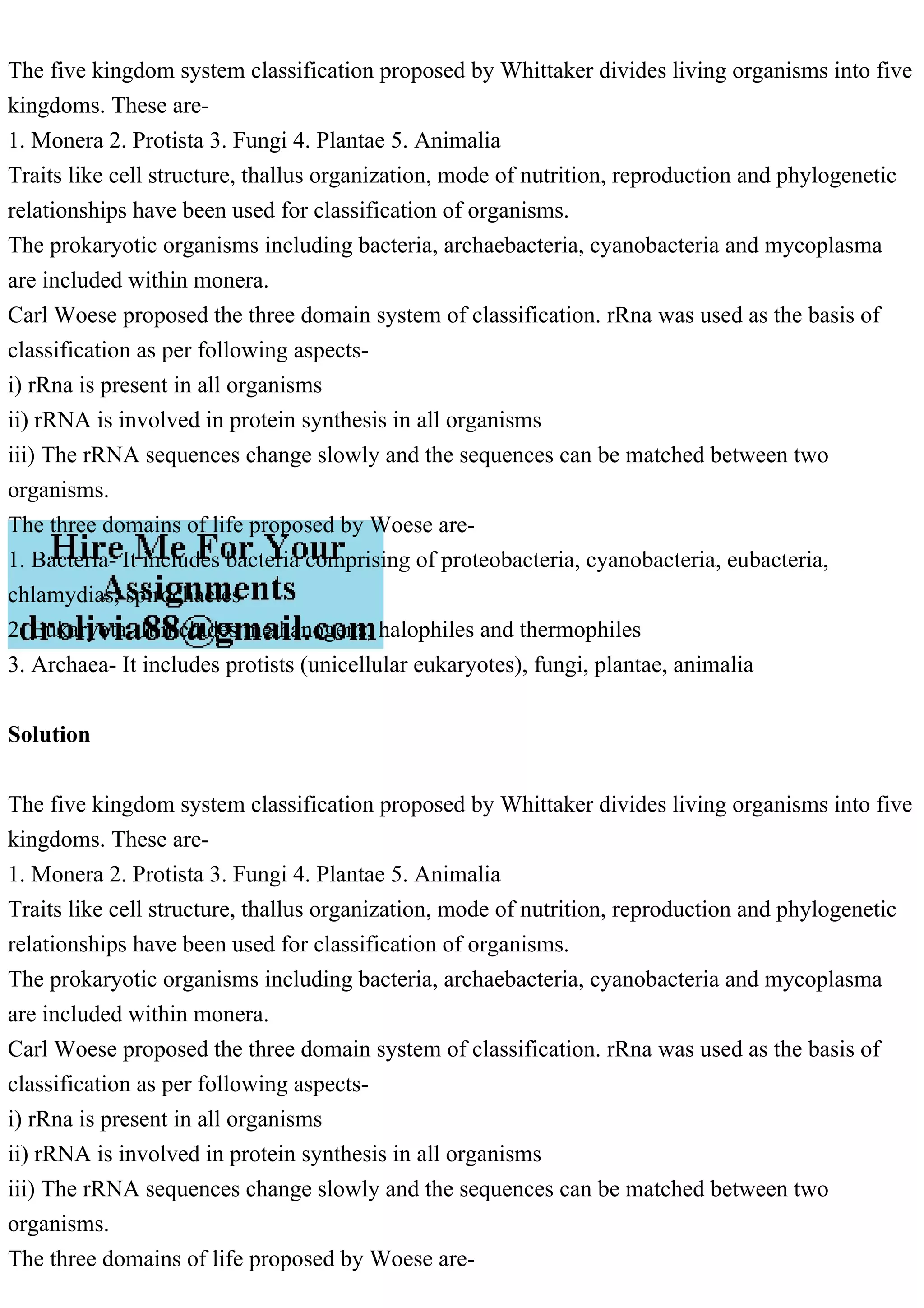 The five kingdom system classification proposed by Whittaker divides.pdf