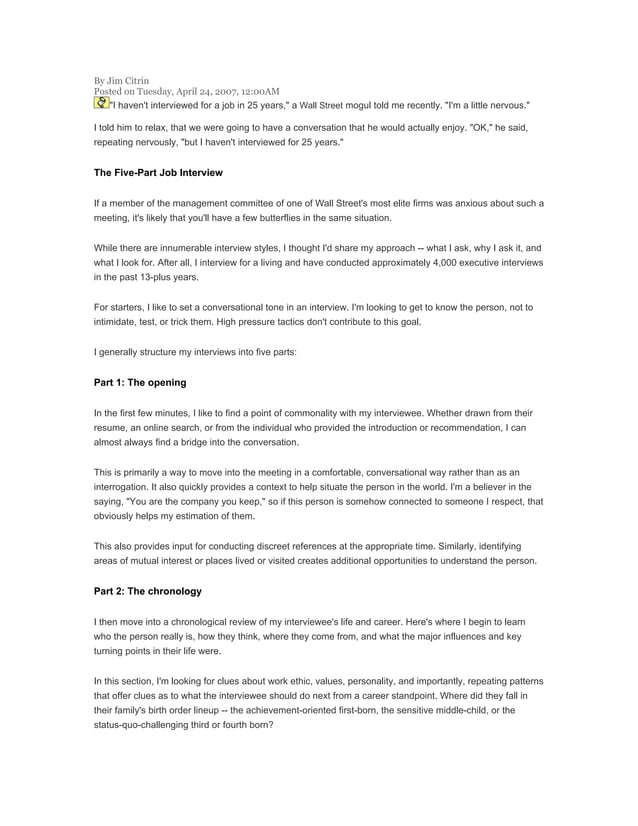 The Five Part Job Interview | DOC