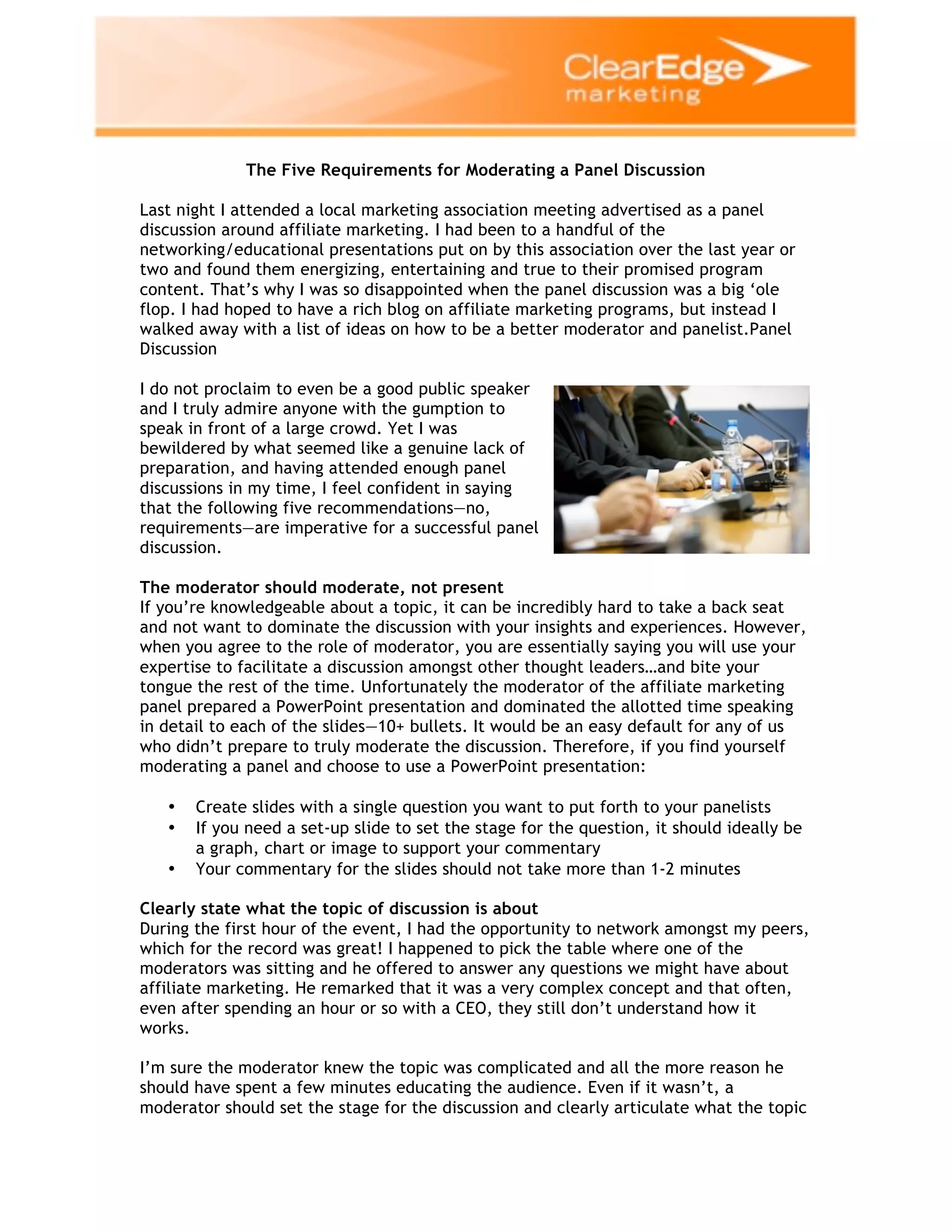 The Five Requirements for Moderating a Panel Discussion | PDF