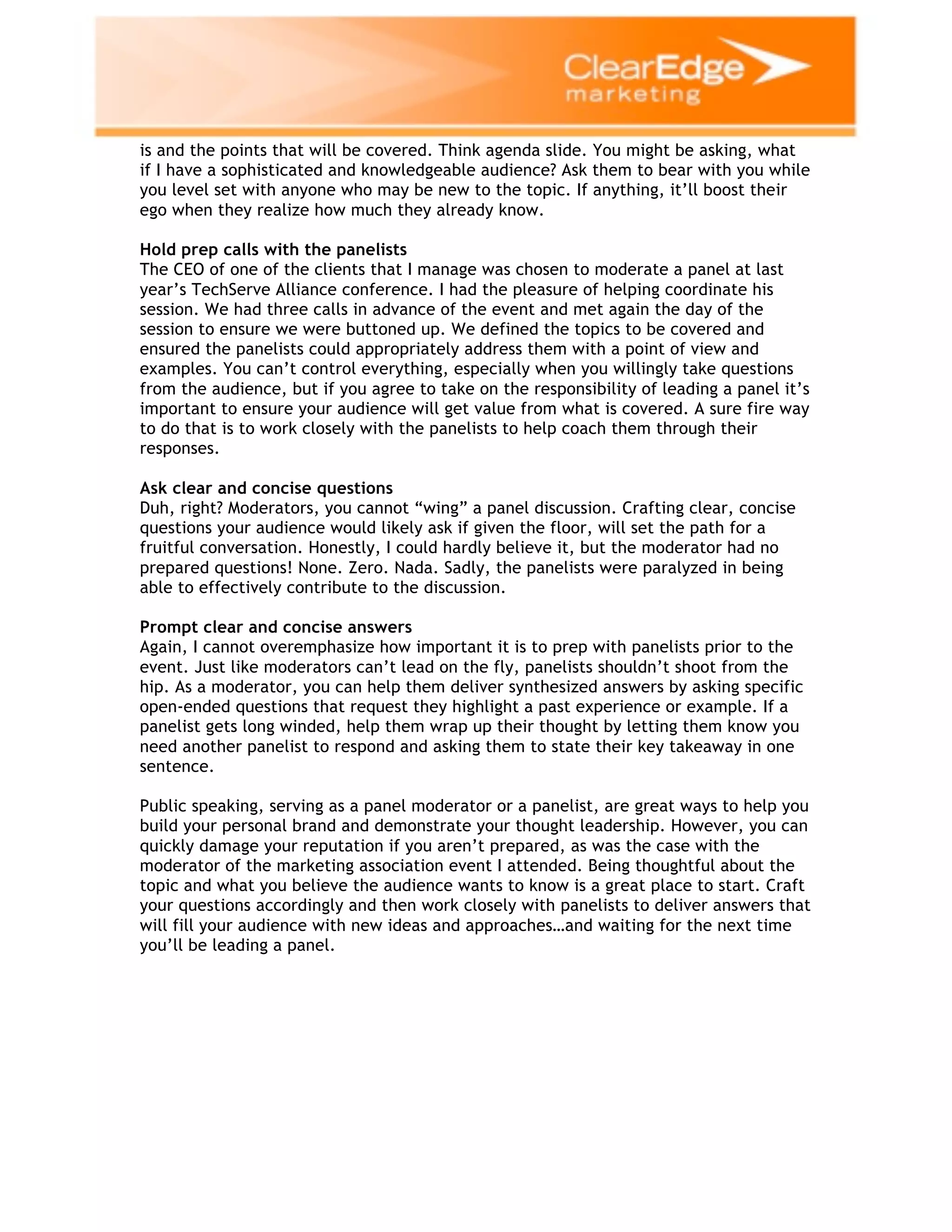 The Five Requirements for Moderating a Panel Discussion | PDF