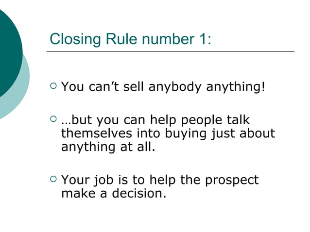 The Five Rules Of Closing A Sale | PPT | Sales | Business