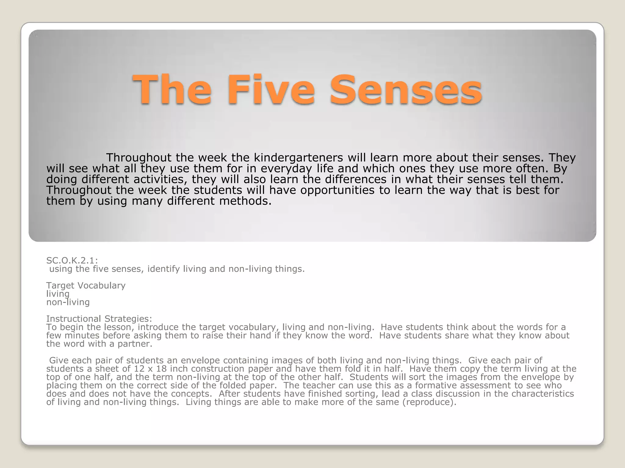 The five senses final project | PPTX