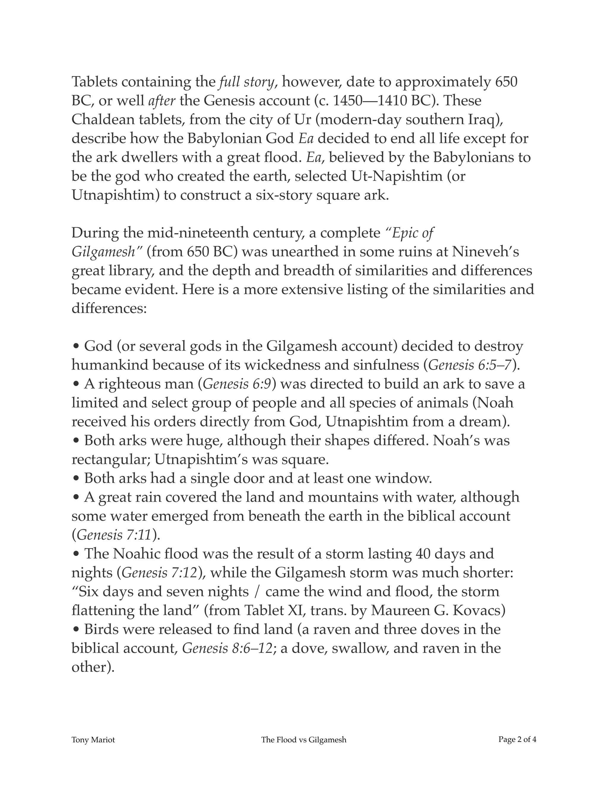 The Flood vs Gilgamesh | PDF