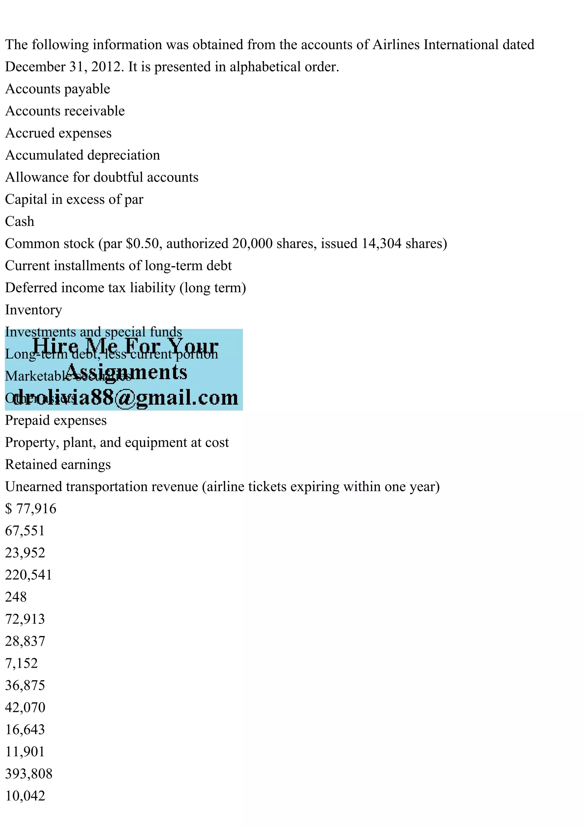 The following information was obtained from the accounts of Airlines.pdf