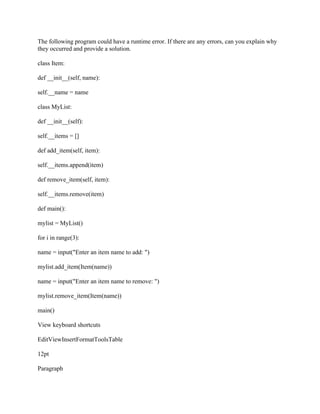The following program could have a runtime error- If there are any err.pdf