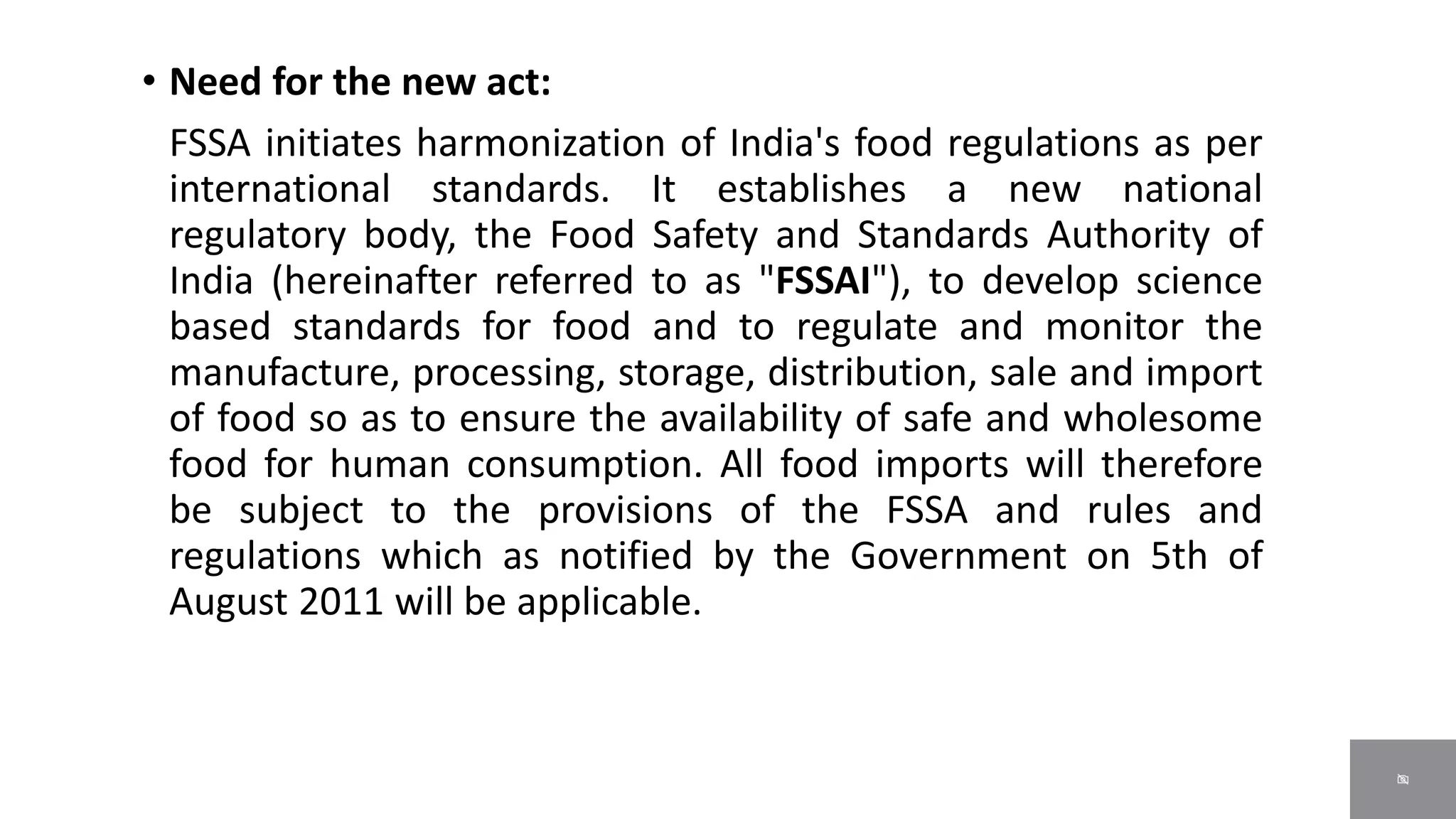 The food safety and standards act, 2006 FSSAI Exam 2019 - Session - 1 | PPTX