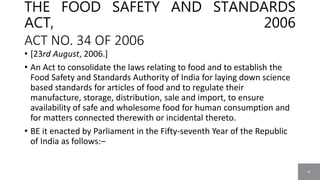 The food safety and standards act, 2006 FSSAI Exam 2019 - Session - 1 | PPTX