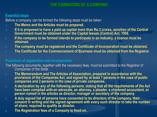 THE FORMATION OF A COMPANY Please give.ppt