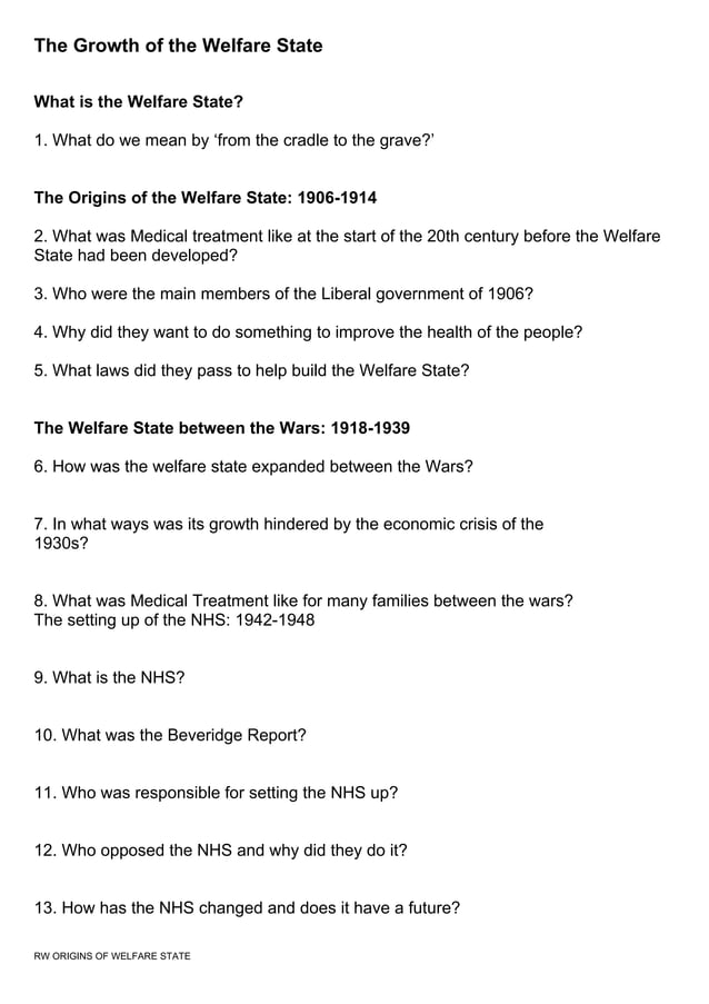 The Foundation of the Welfare State | DOC | Government Support and ...