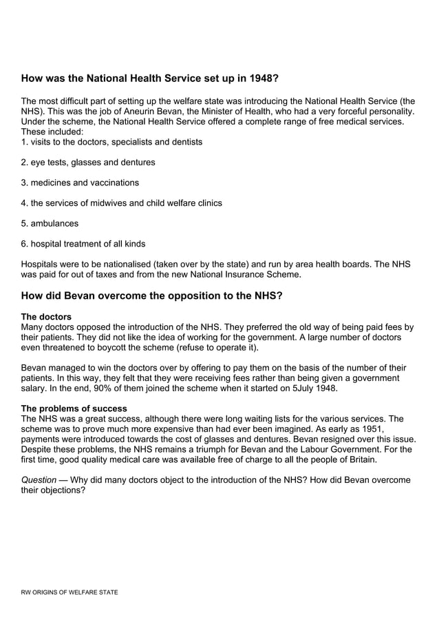 The Foundation of the Welfare State | DOC | Government Support and ...