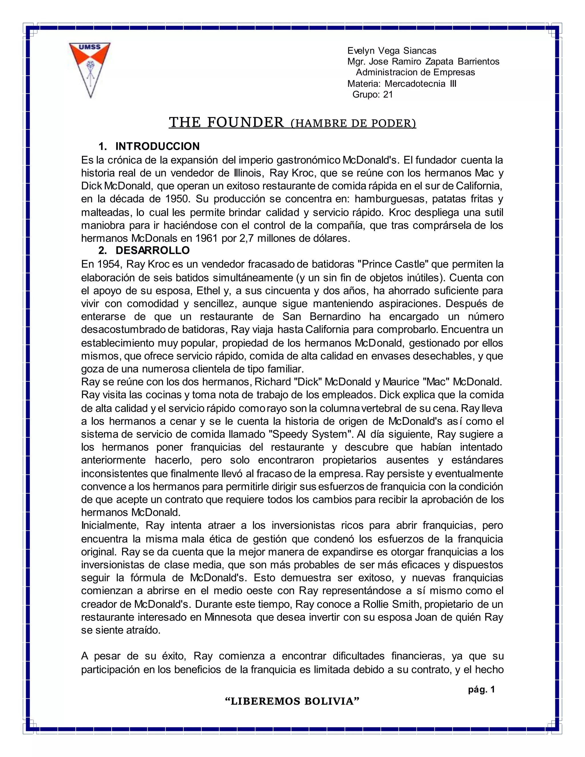 # 13 THE FOUNDER (hambre de poder) | DOCX