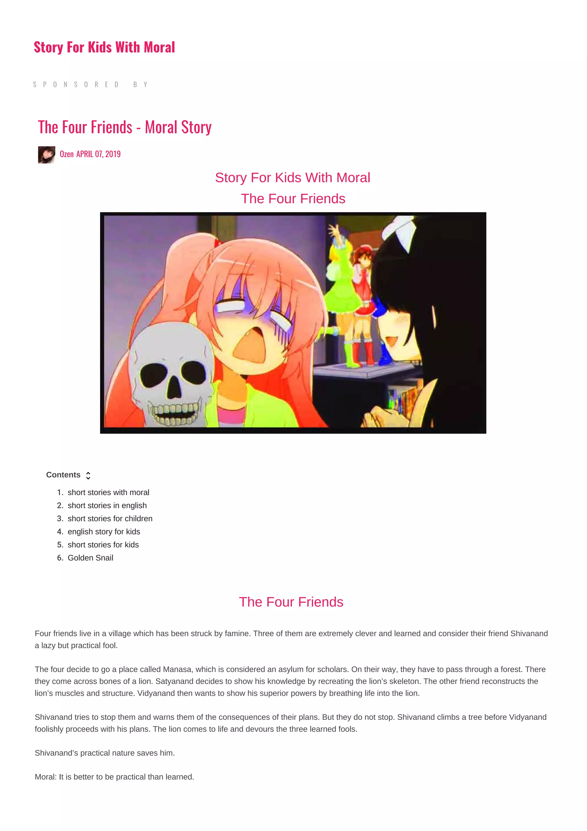 The four friends - moral story | PDF