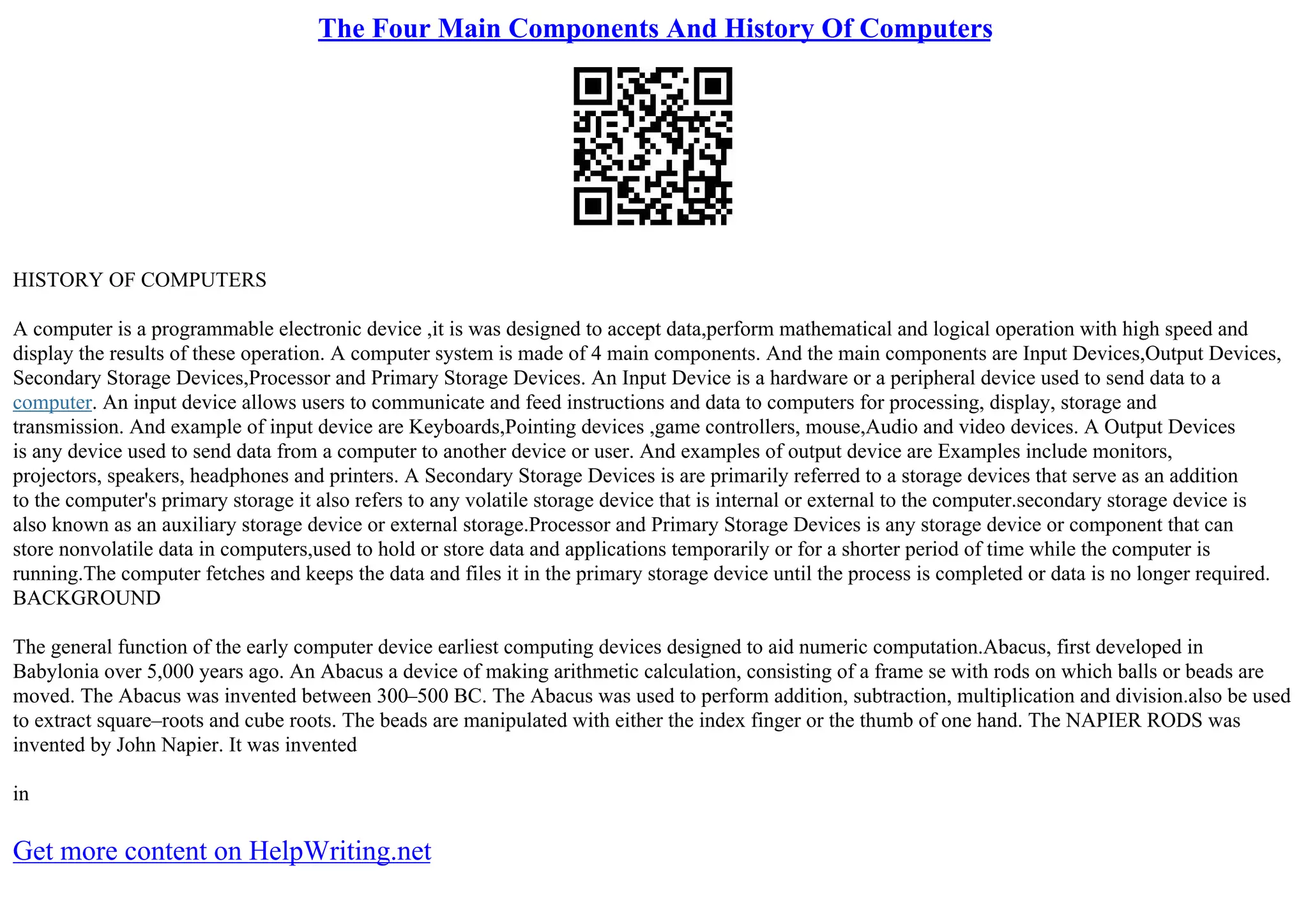 The Four Main Components And History Of Computers | PPT