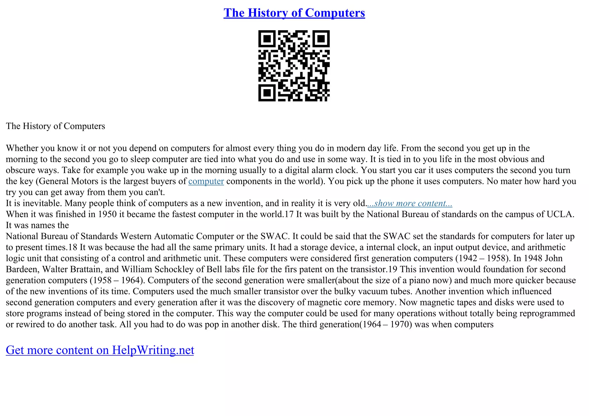 The Four Main Components And History Of Computers | PDF