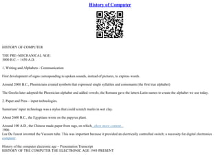 The Four Main Components And History Of Computers | PDF