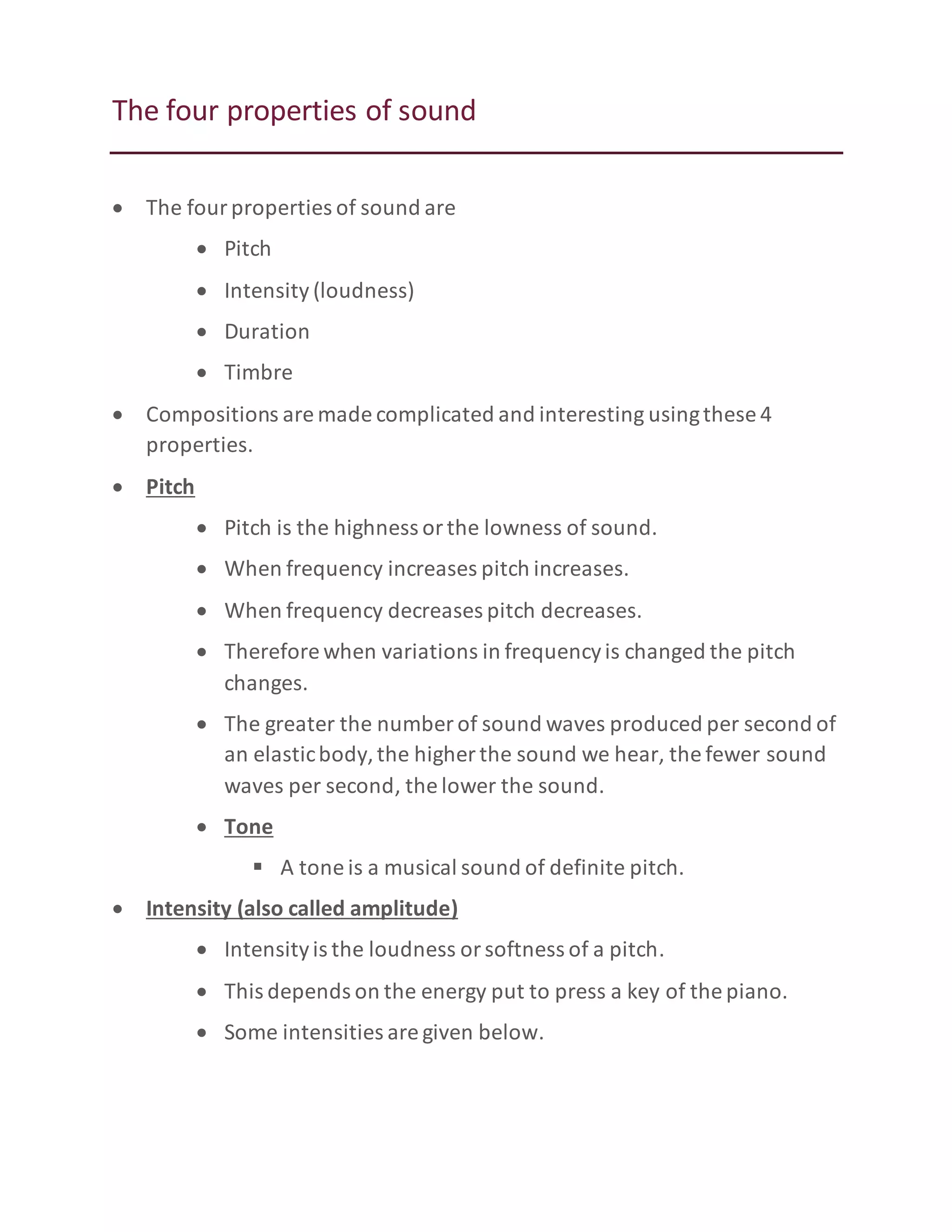 The four properties of sound | DOCX