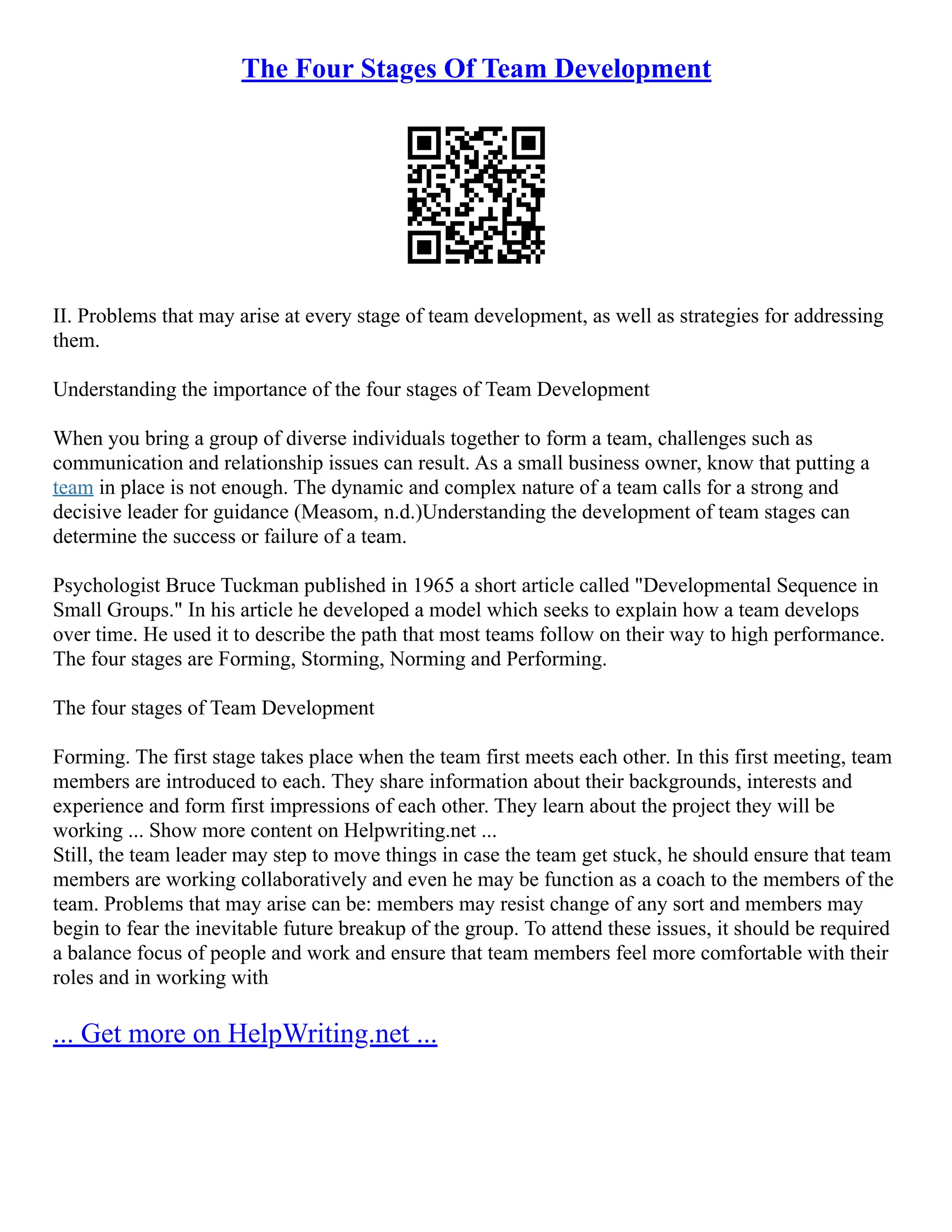 The Four Stages Of Team Development | PDF