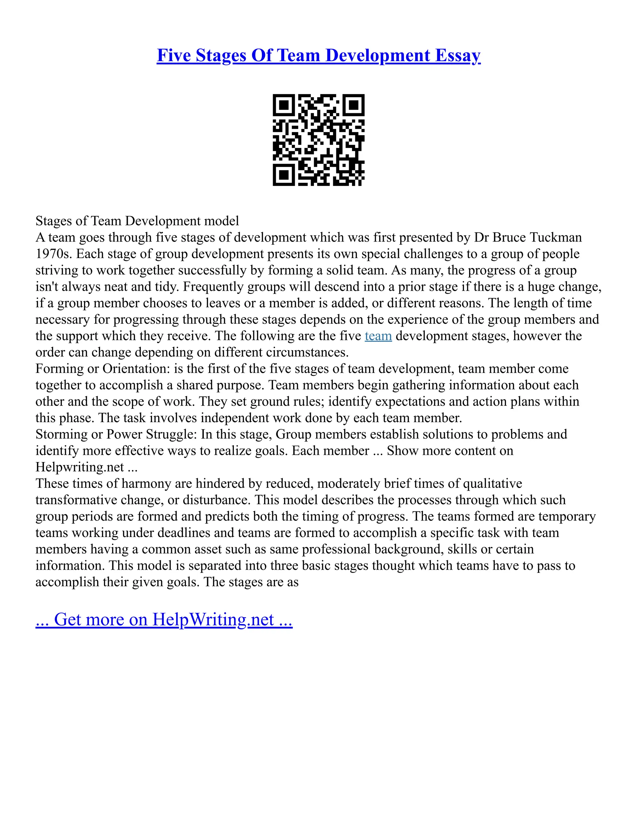 The Four Stages Of Team Development | PDF