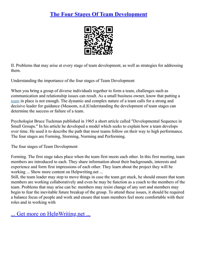 The Four Stages Of Team Development | PDF