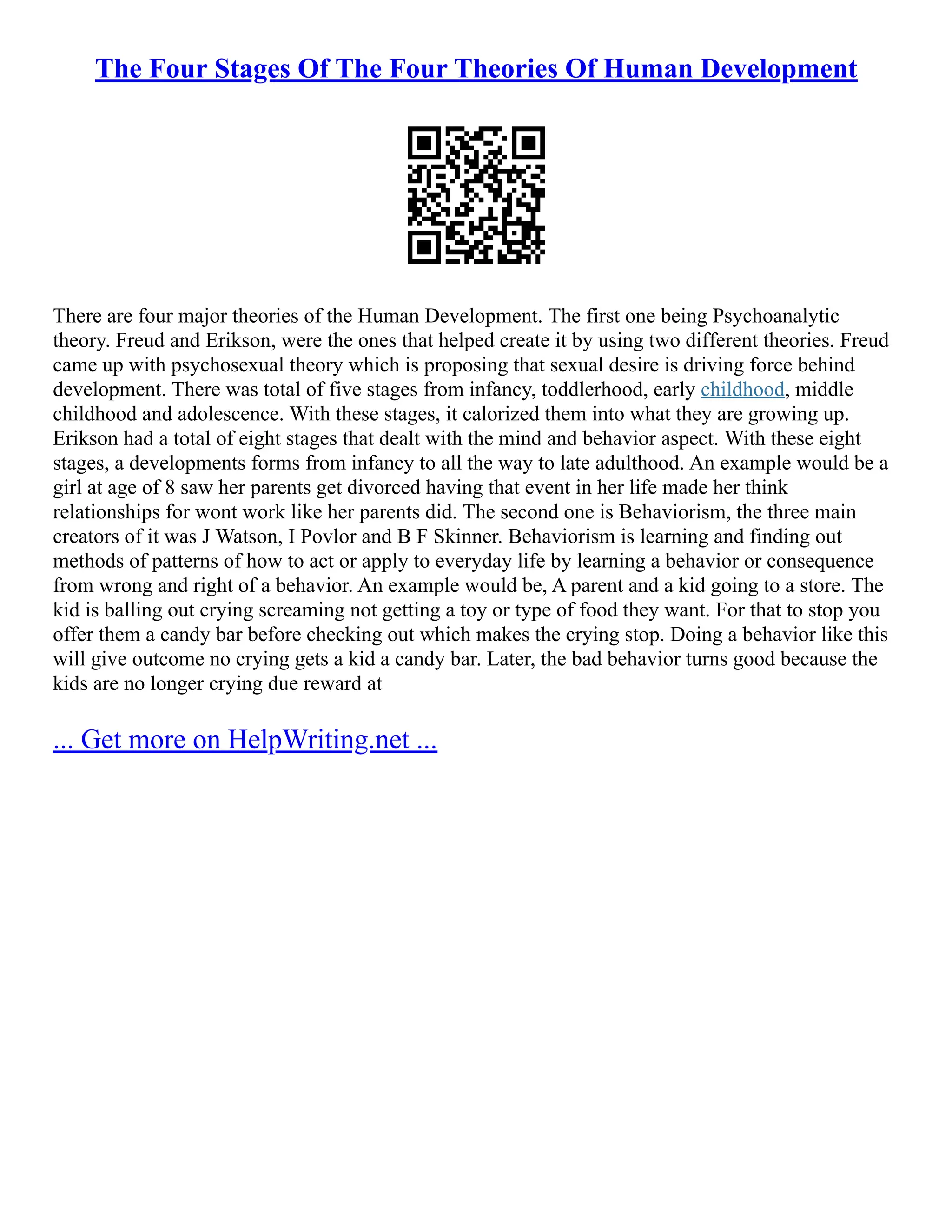 The Four Stages Of The Four Theories Of Human Development | PDF