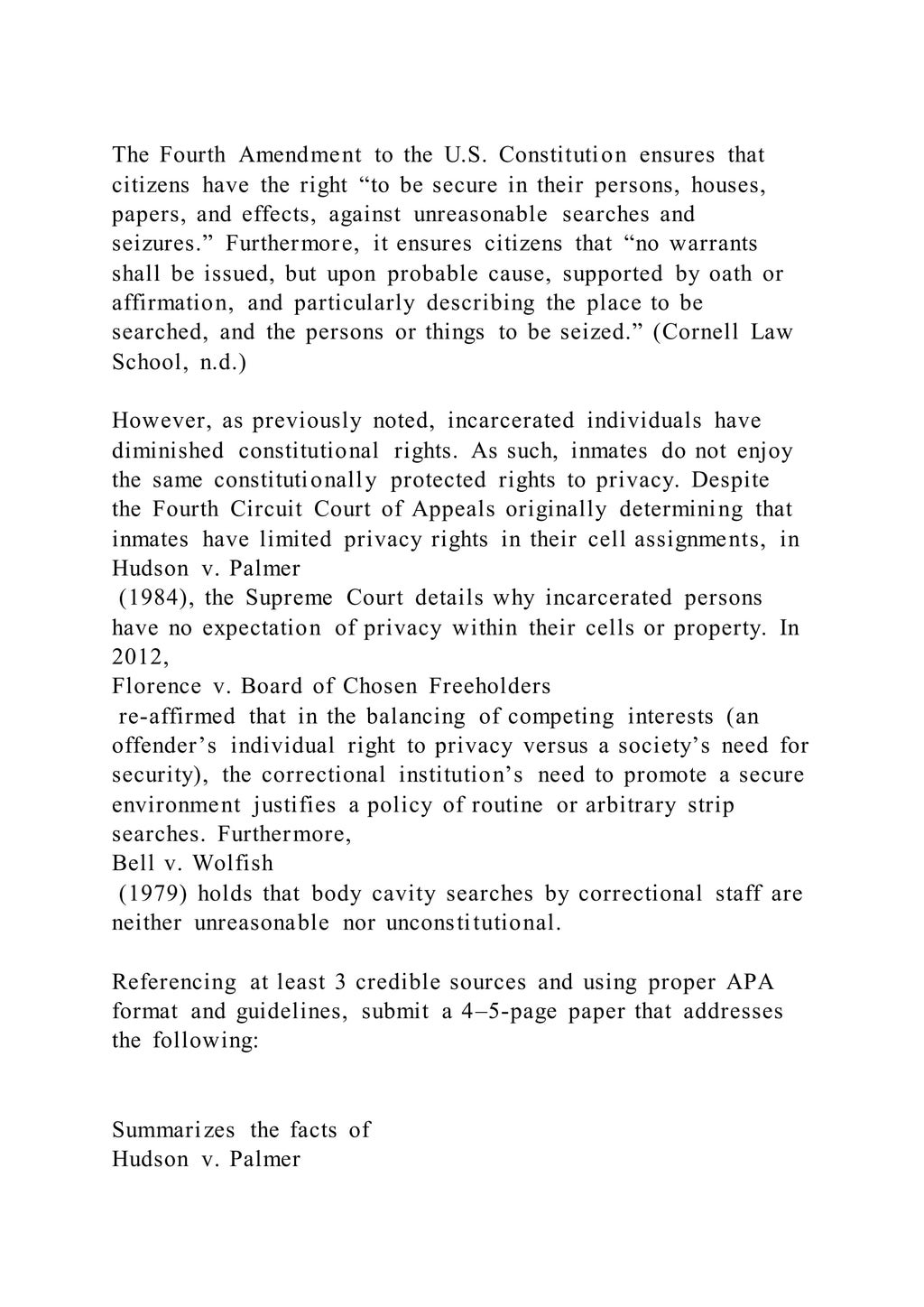 The Fourth Amendment to the U.S. Constitution ensures that citizens | DOCX