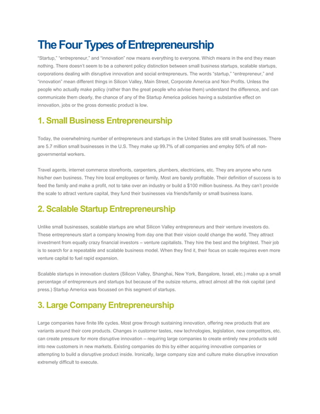 The four types of entrepreneurship | DOCX