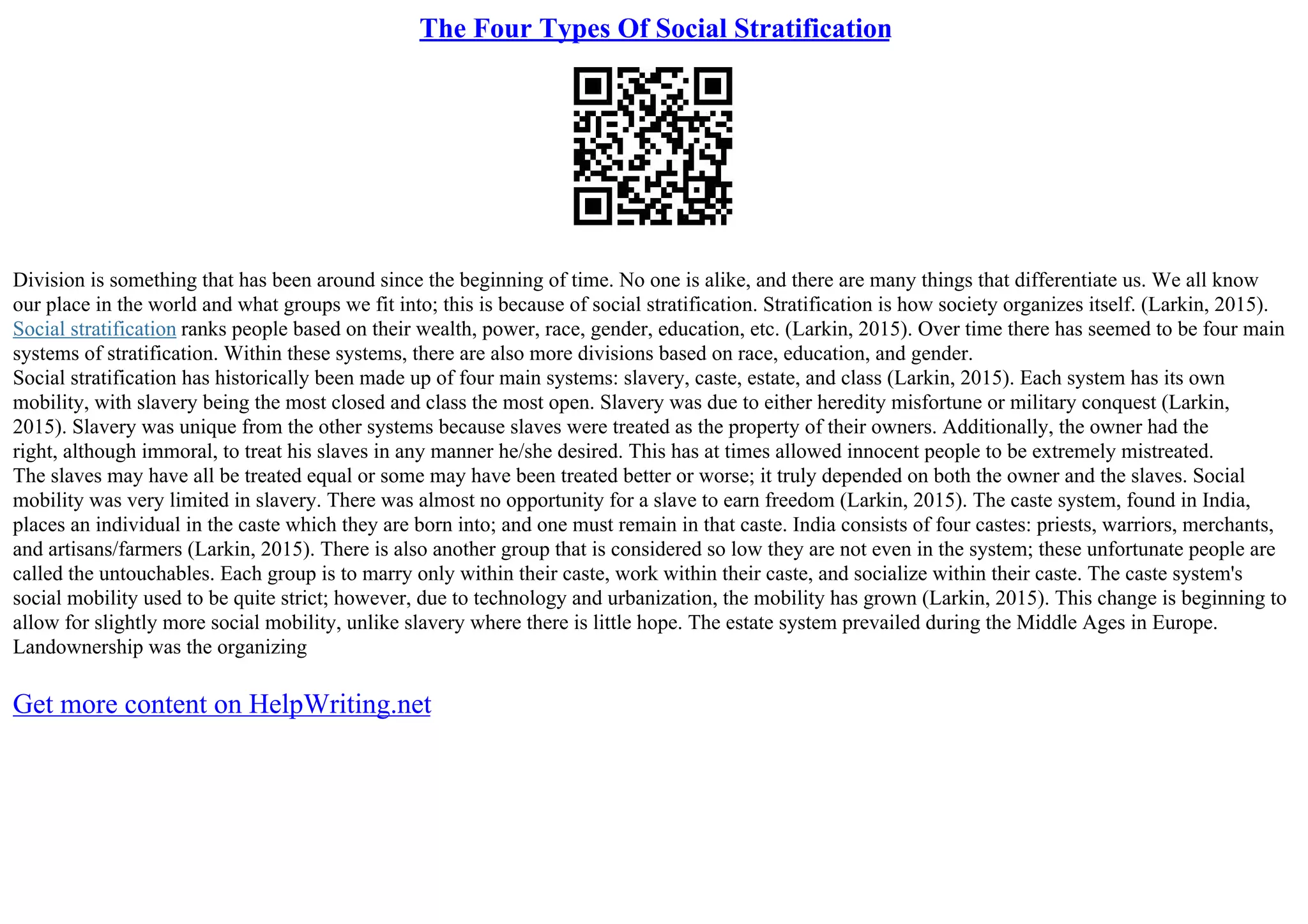 The Four Types Of Social Stratification | PDF