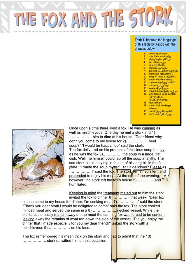 The fox and the stork text+activity | PDF