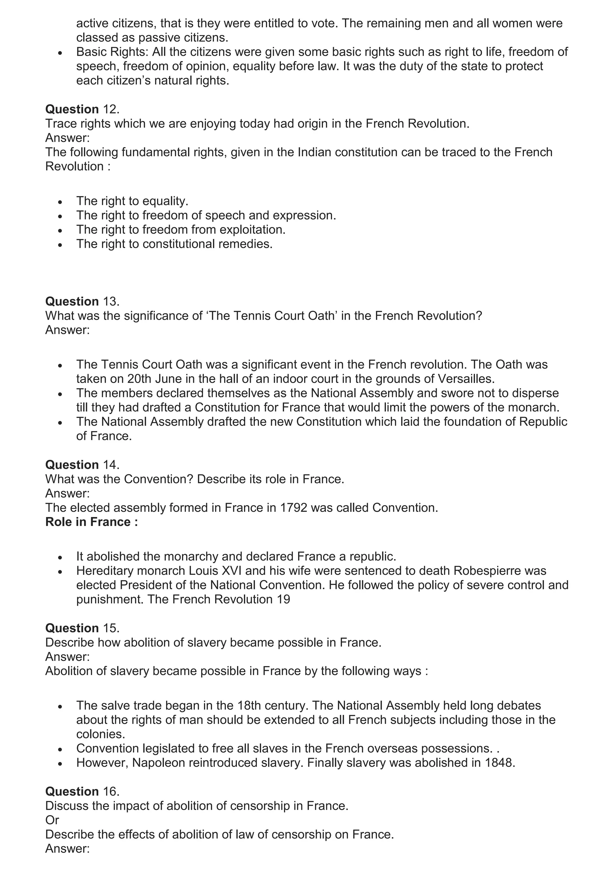 The French Revolution Important QUESTION ANSWER | PDF