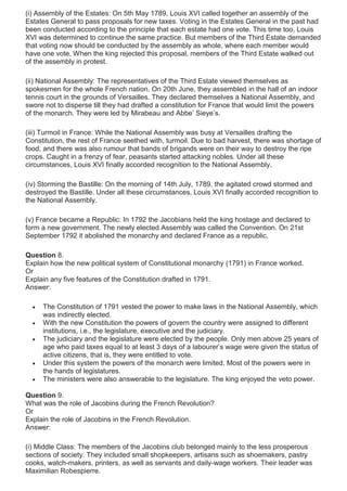 The French Revolution Important QUESTION ANSWER | PDF