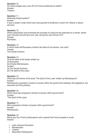 The French Revolution Important QUESTION ANSWER | PDF