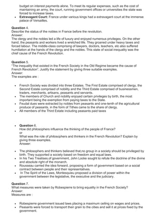 The French Revolution Important QUESTION ANSWER | PDF