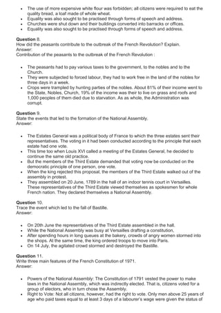 The French Revolution Important QUESTION ANSWER | PDF