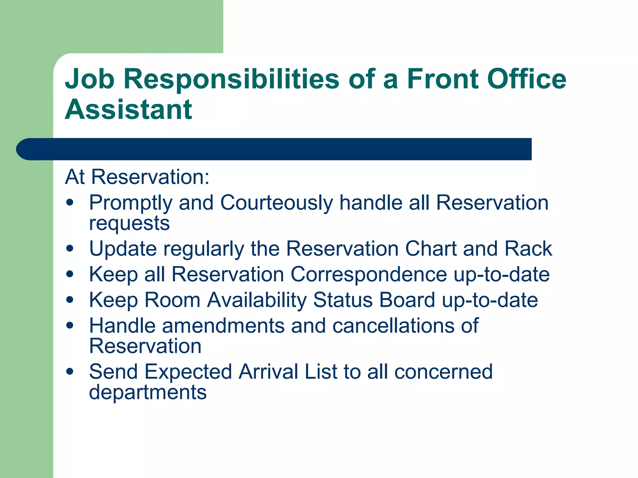 The front office department | PPT