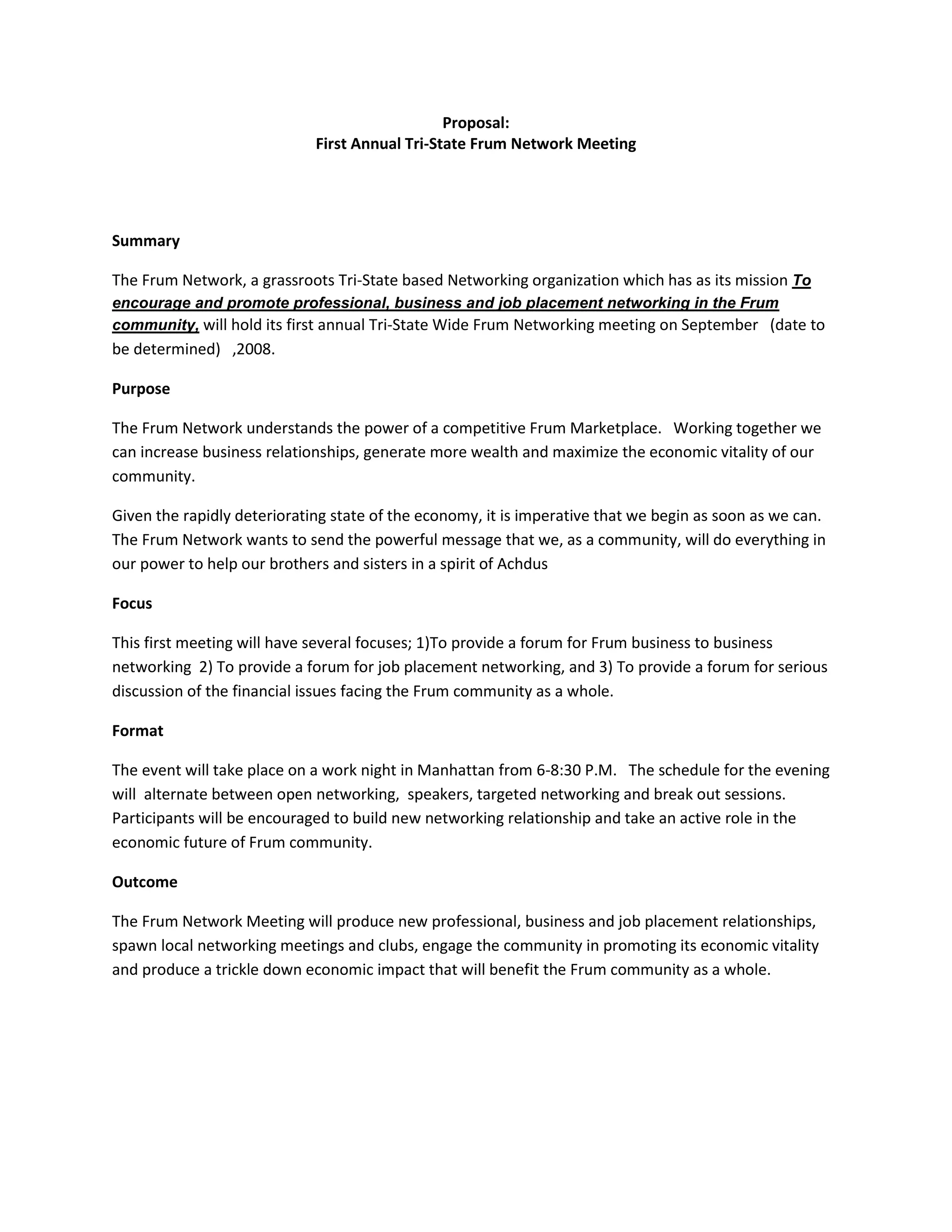 The Frum Network September Proposal | PDF