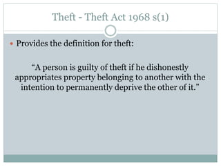 Theft act 1968- theft, robbery and burglary | PPTX