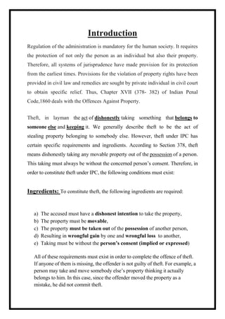 Assignment On Theft & Robbery | PDF