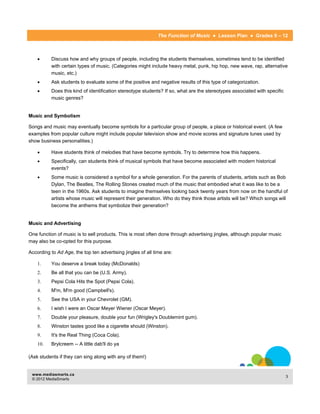 The Function of Music in Society-Media Smarts | PDF | Children\'s Music ...